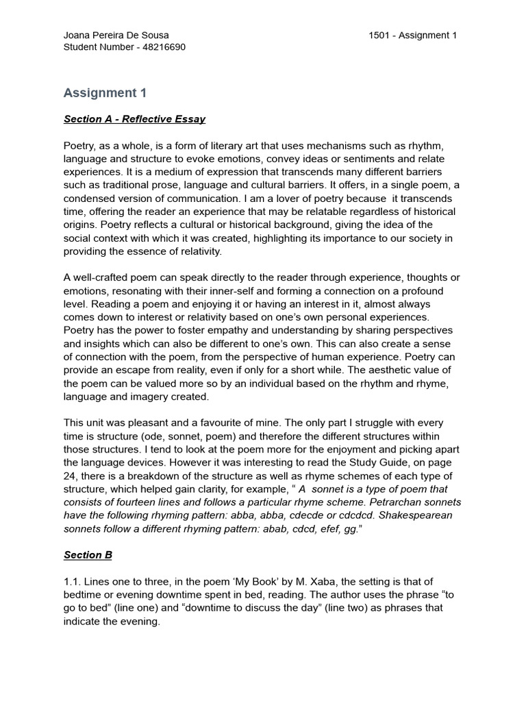 1501 Assignment 1 | PDF | Poetry | Sonnets