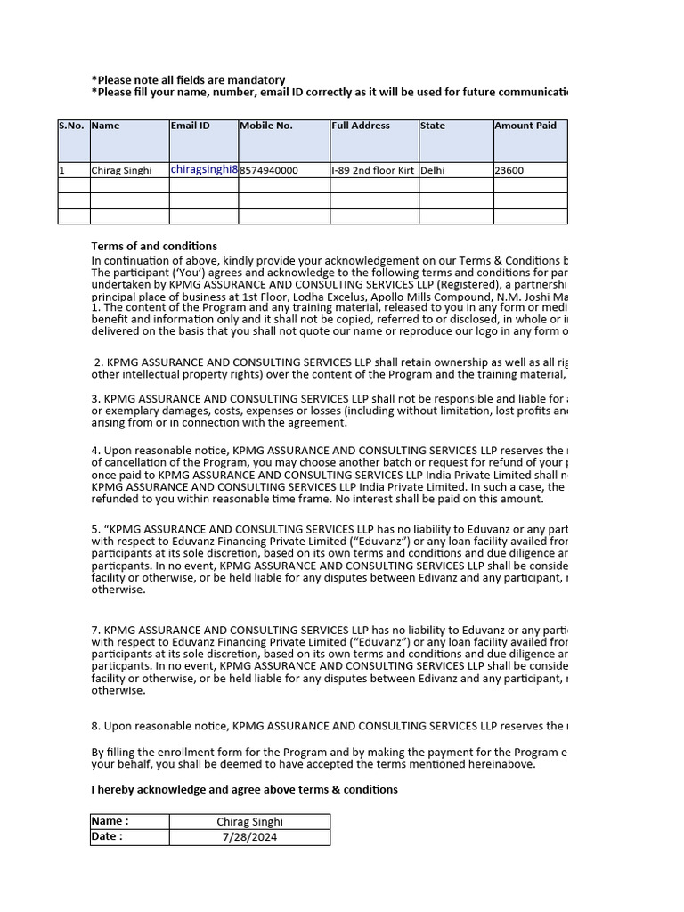 Registration Form Green Belt | PDF | Limited Liability Partnership ...