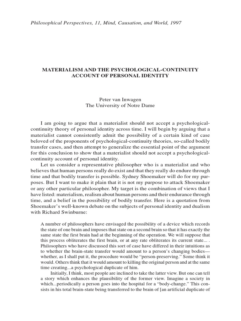 MATERIALISM AND THE PSYCHOLOGICAL-CONTINUITY ACCOUNT OF PERSONAL ...