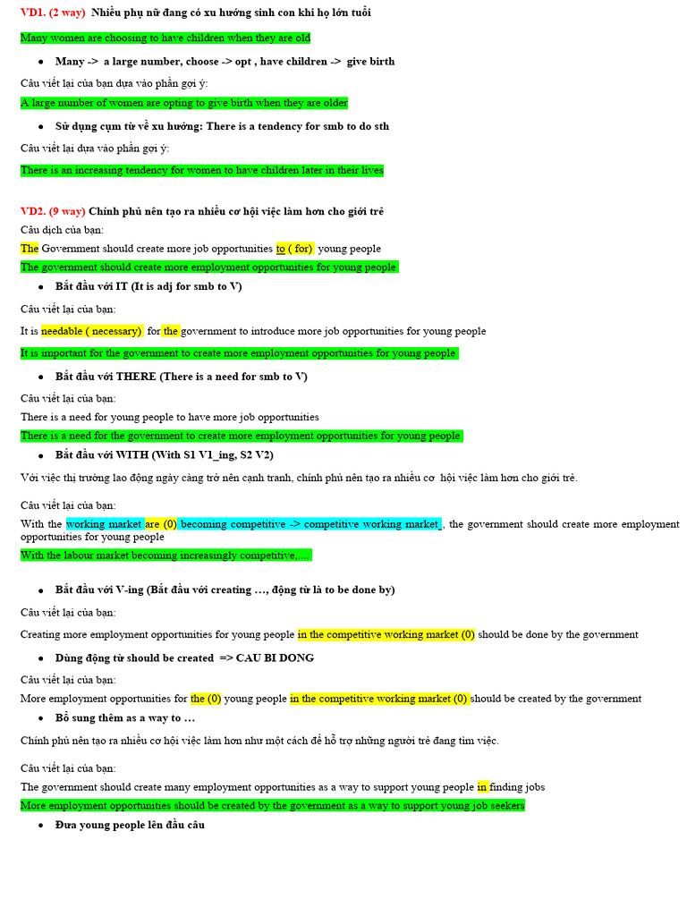 VIẾT LẠI CÂU WRI TASK 2 | PDF