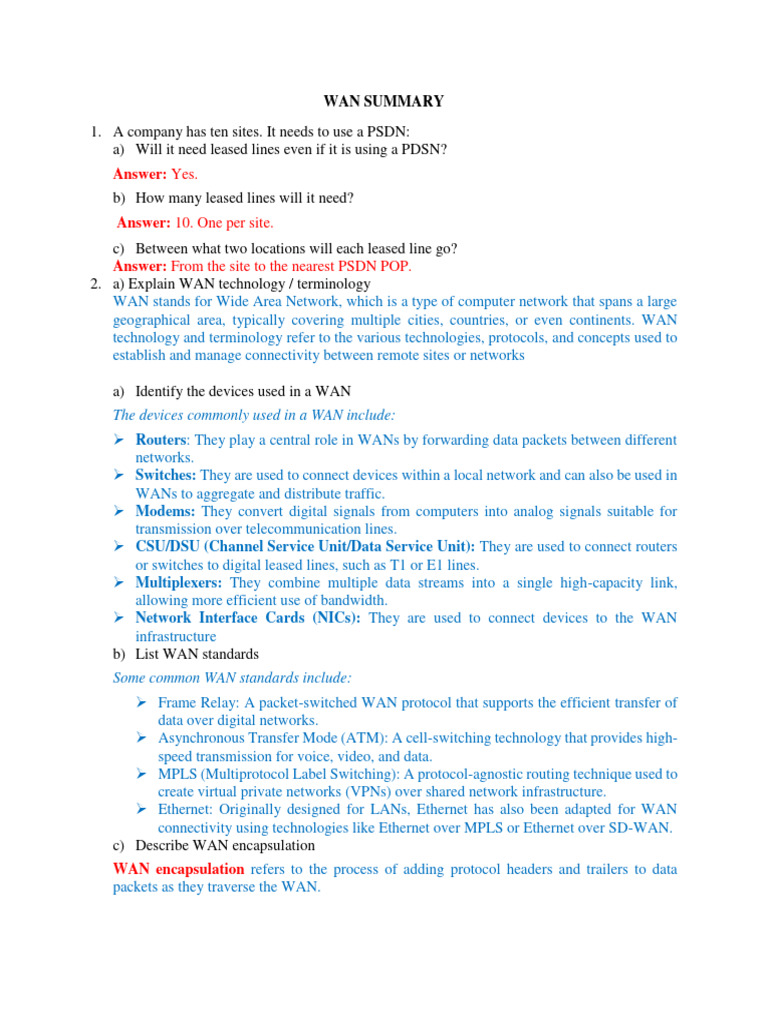 Wan Summary | PDF | Asynchronous Transfer Mode | Computer Network