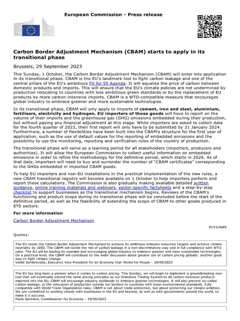 Carbon Border Adjustment Mechanism CBAM Starts To Apply in Its ...