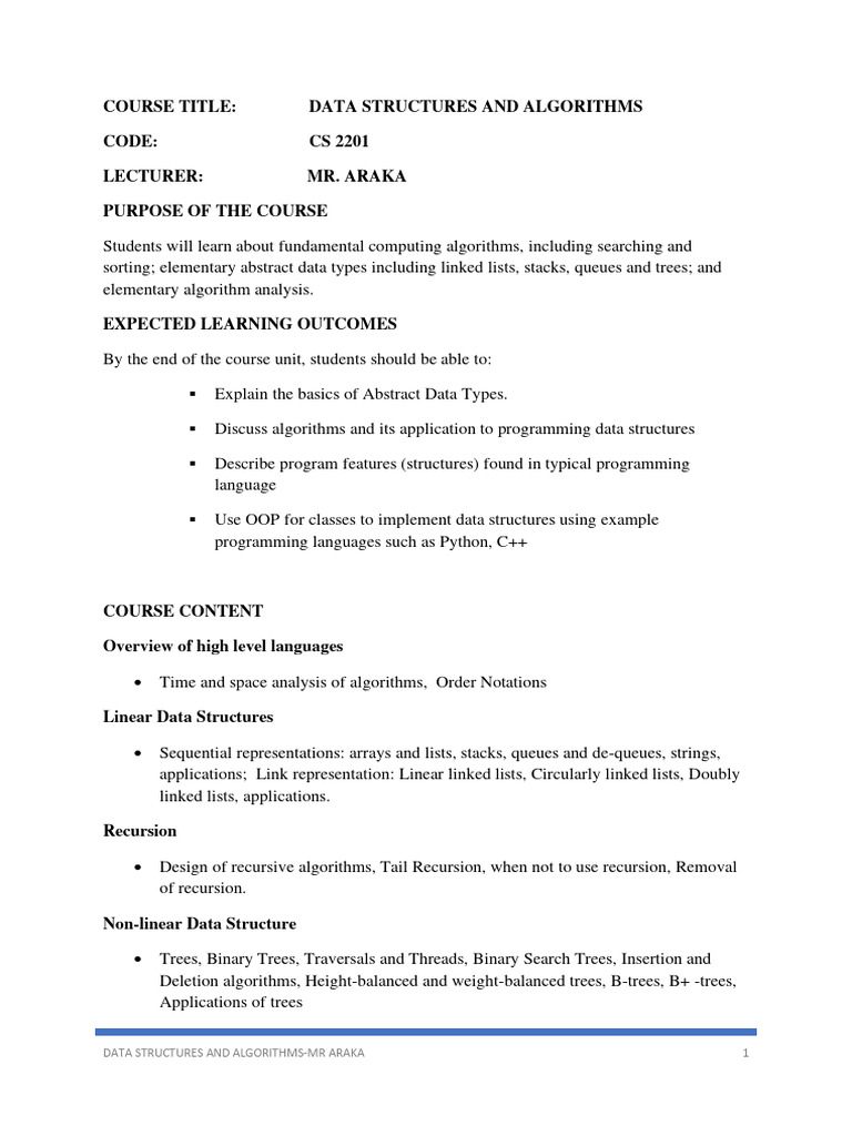 Data Structures & Algorithms Course | PDF | Computer Program | Programming