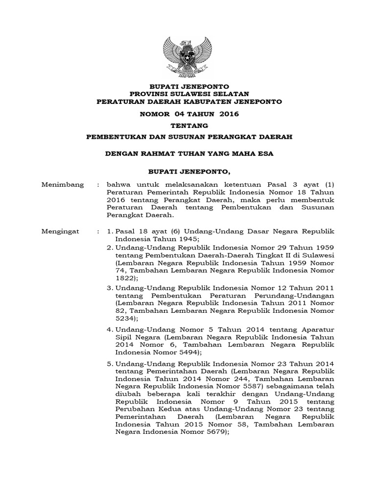 Perda No. 4 Tahun 2016: Perangkat Daerah | PDF | Pengelolaan Keuangan & Uang | Ilmu Sosial