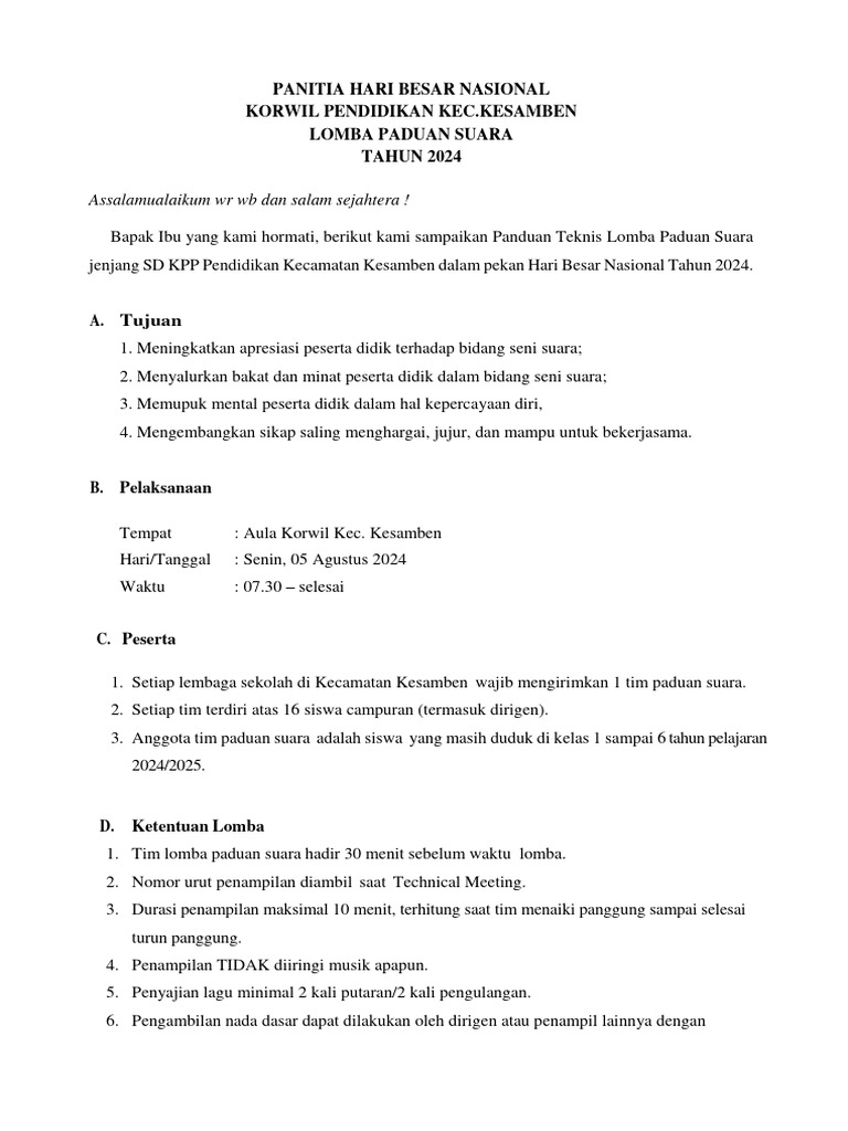 Juknis Lomba Paduan Suara (Partitur Terlampir) | PDF