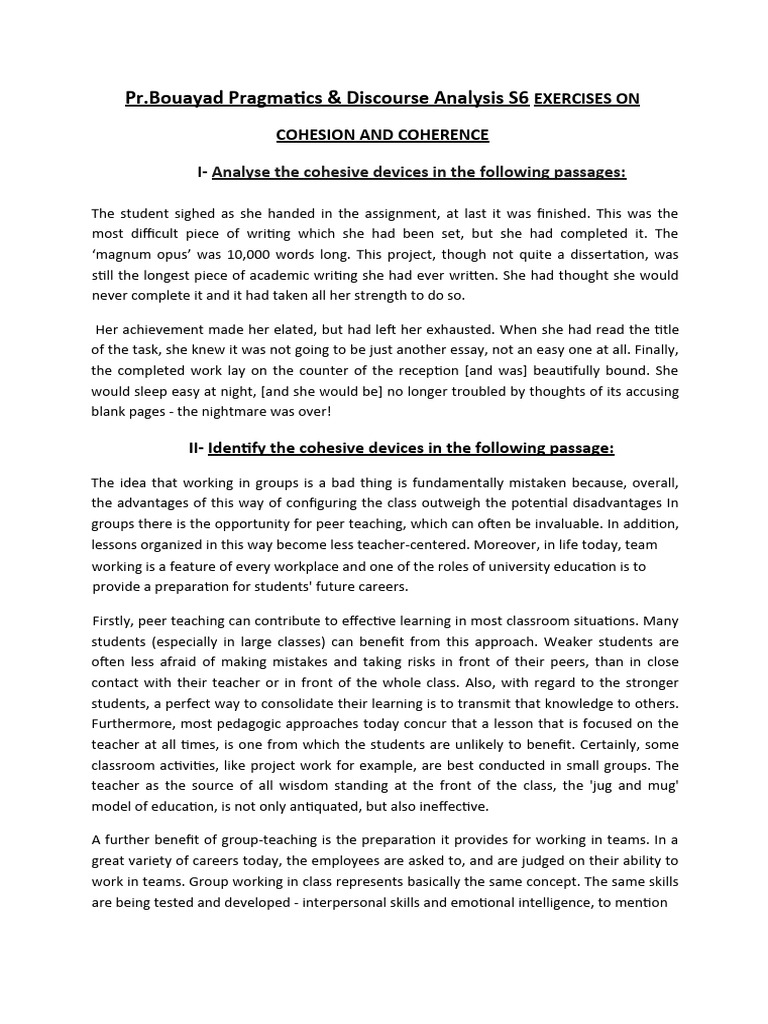 Coherence and Cohesion Exercises-2 | PDF | Teachers | Cognition