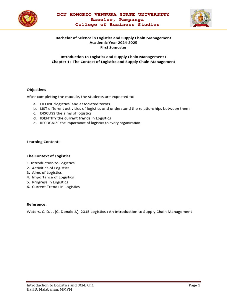 LSCM - Chapter 1 - The Context of Logistics | PDF | Logistics | Supply ...