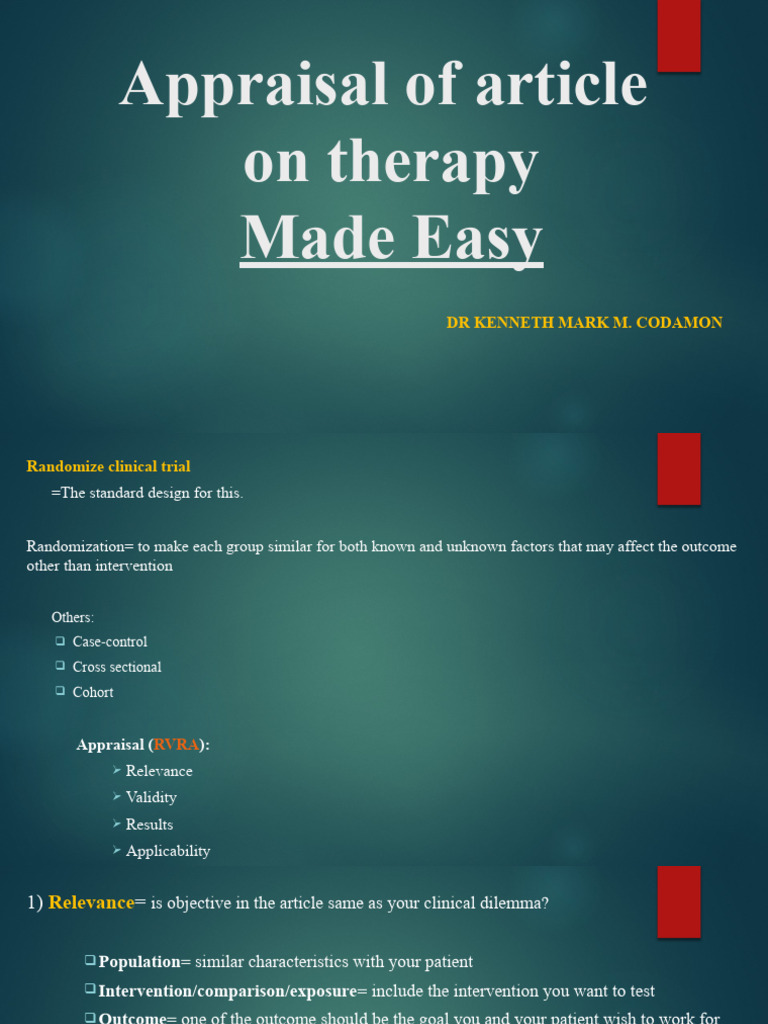 Appraisal of Article of Therapy | PDF | Cohort Study | Medicine