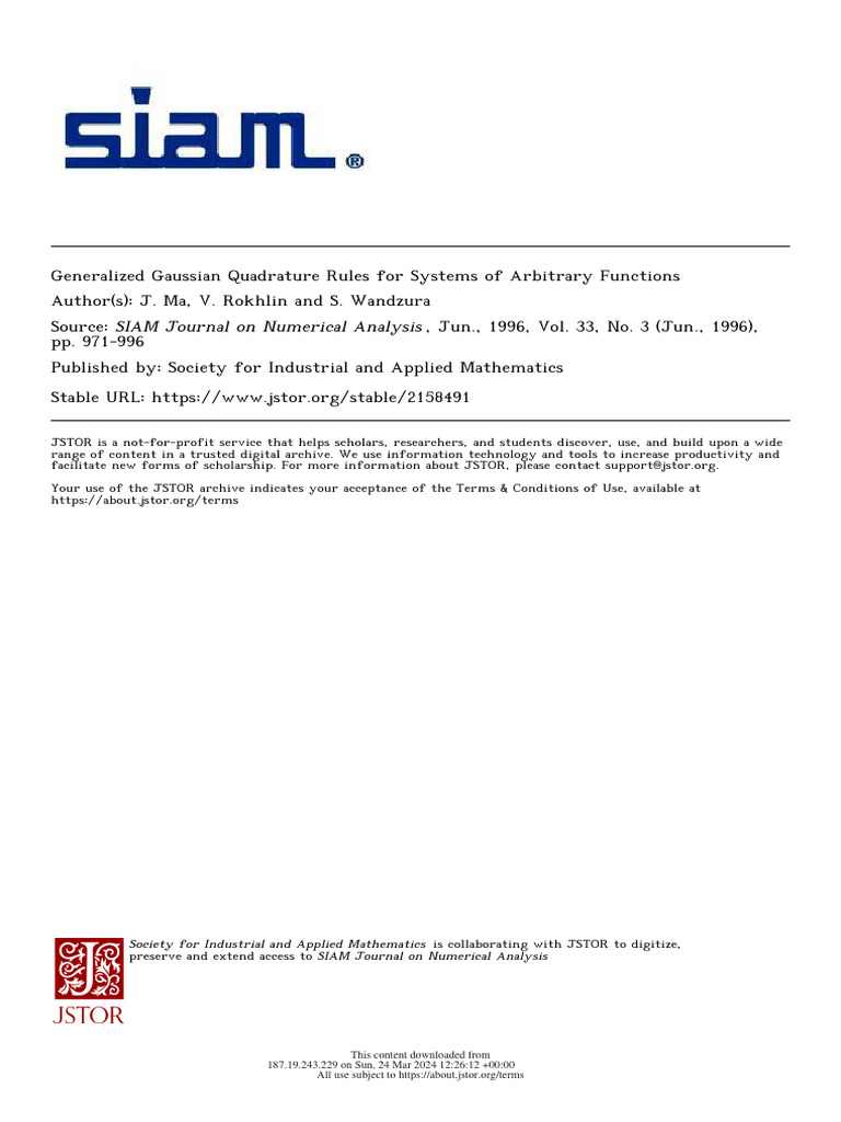 Generalized Gaussian Quadrature Rules For Systems of Arbitrary ...