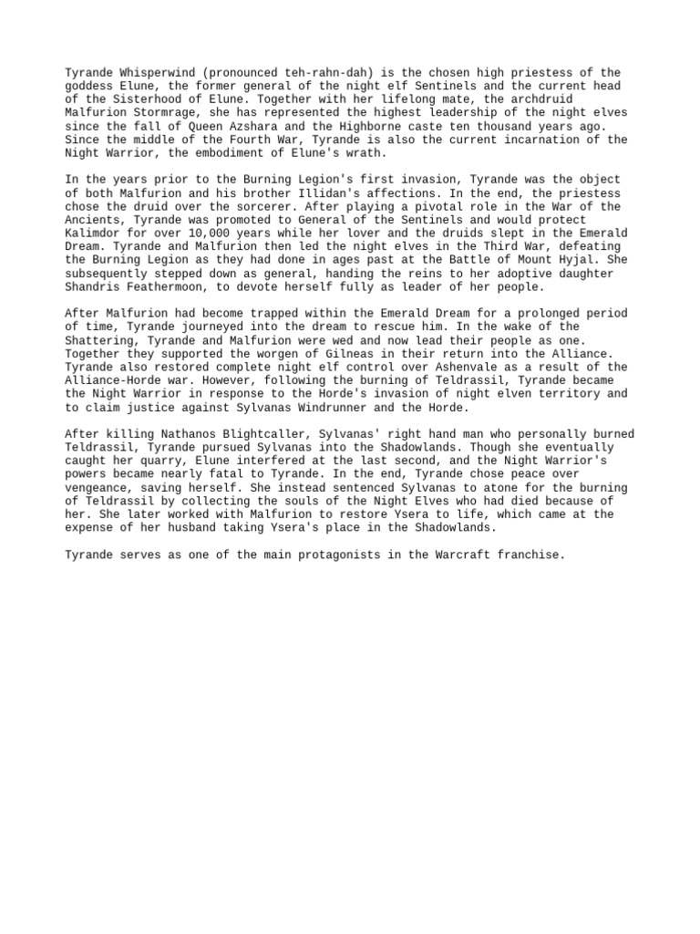 Tyrande Pdf Warcraft Blizzard Entertainment