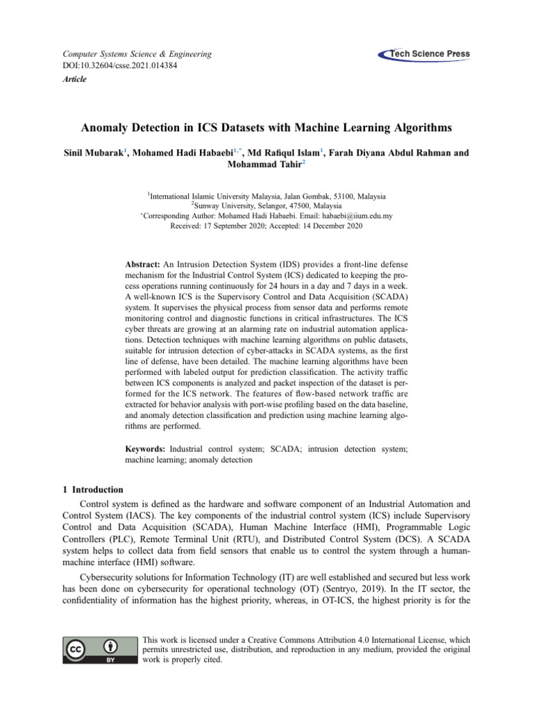 Csseanomaly Detection In Ics Datasets With Machine Learning Algorithms Pdf Machine Learning