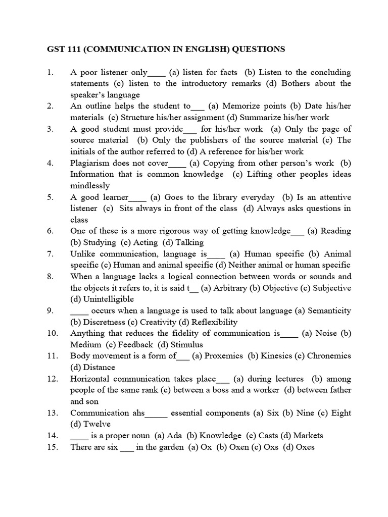 Gst (Communication in English) 2 | PDF | Verb | Grammatical Tense