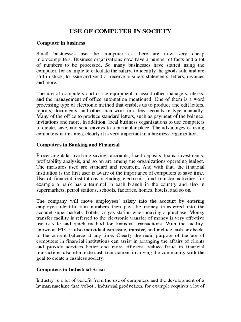 Use of Computer in Society | PDF | Inventory | Information