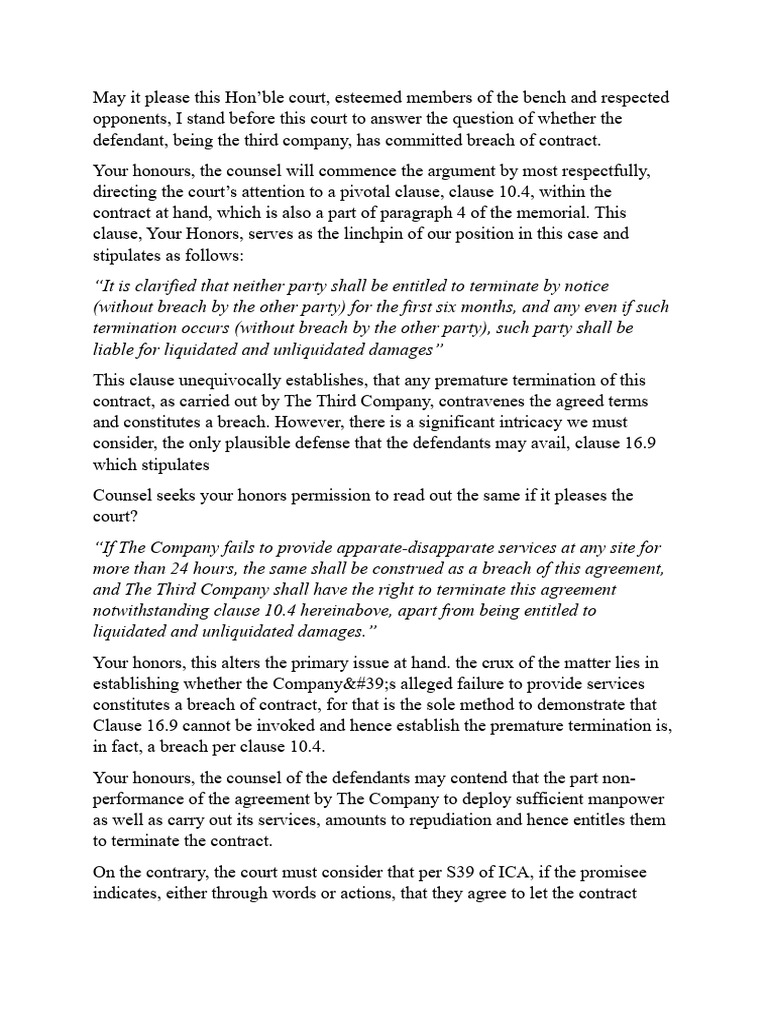 moot speech | PDF | Breach Of Contract | Liquidated Damages