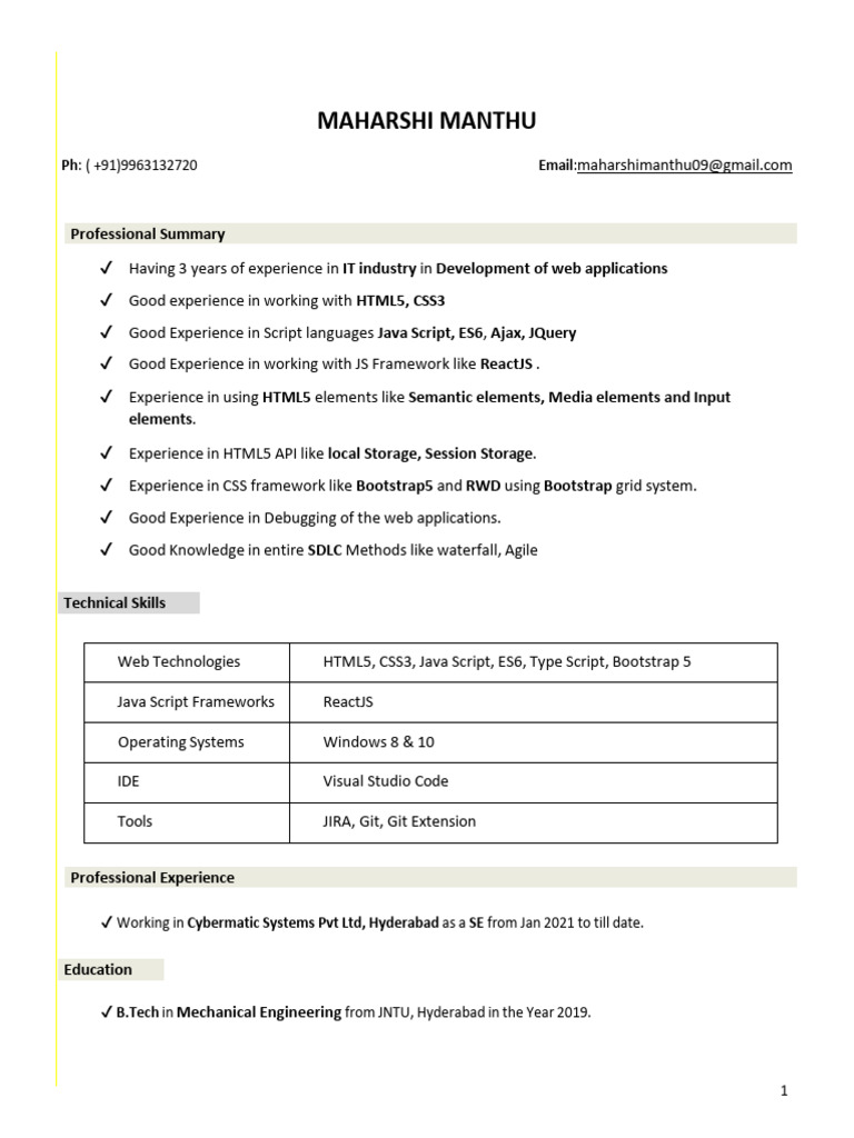 Maharshi Manthu - CV | PDF | Java Script | Bootstrap (Front End Framework)
