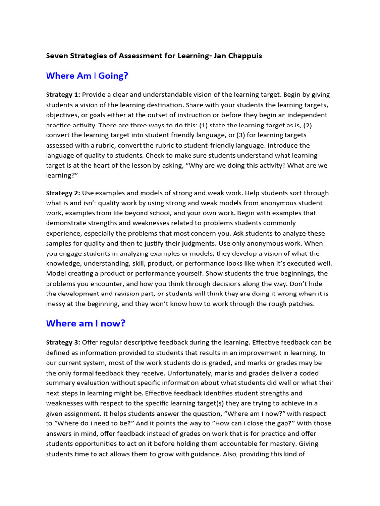 Reading-Seven Strategies of Assessment For Learning | PDF | Learning ...