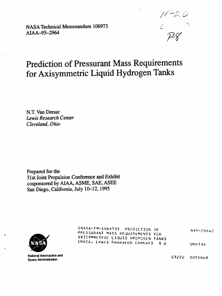Prediction of Pressurant Mass Requirements For Axisymmetric Liquid ...