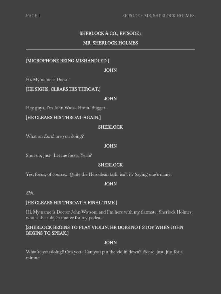 S&co Ep1 Pilot Transcript | PDF | Dr. Watson | Sherlock (TV Series)