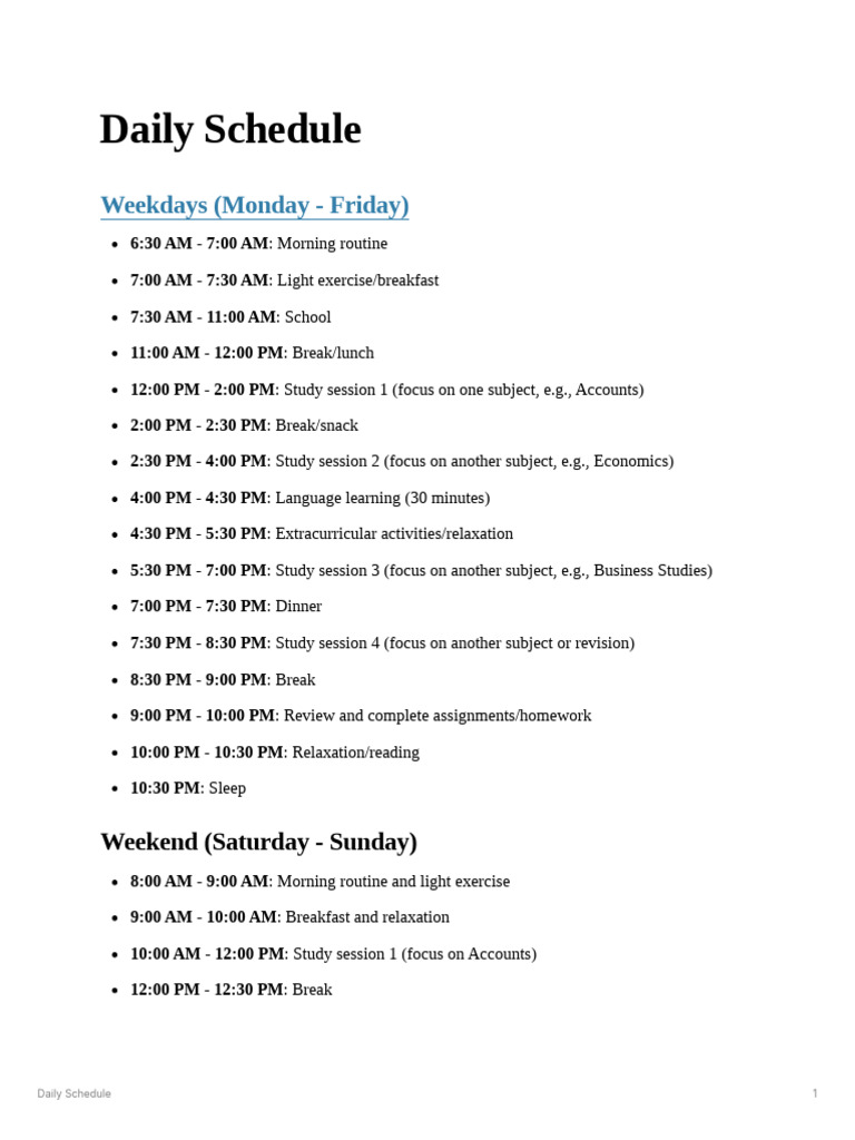 Daily Schedule | PDF | Workweek And Weekend