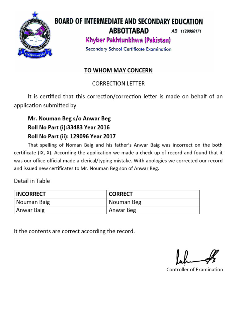 Correction Letter | PDF