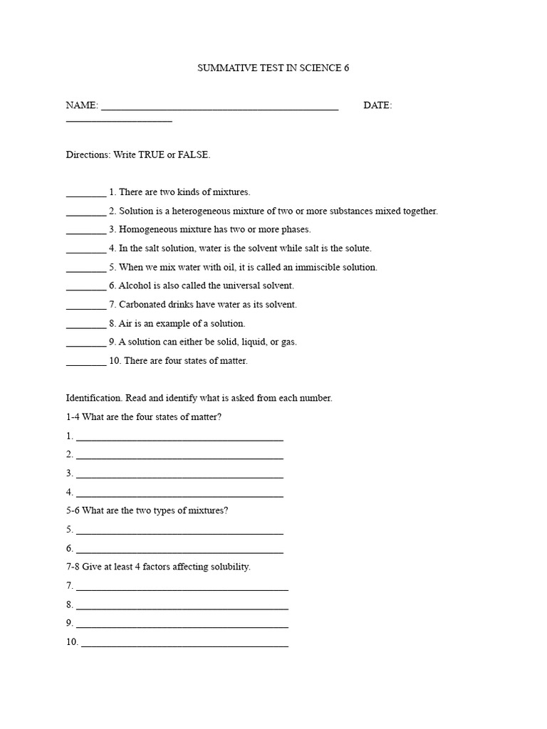 Summative Test in Science 6 | PDF | Wellness