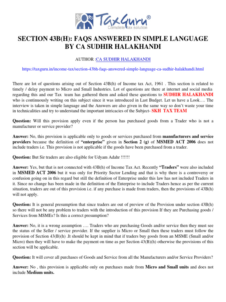Section 43B(h) Income Tax FAQs Explained | PDF | Expense | Payments