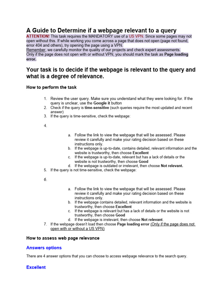Assessing Webpage Relevance Guide | PDF | Information Retrieval | Human ...