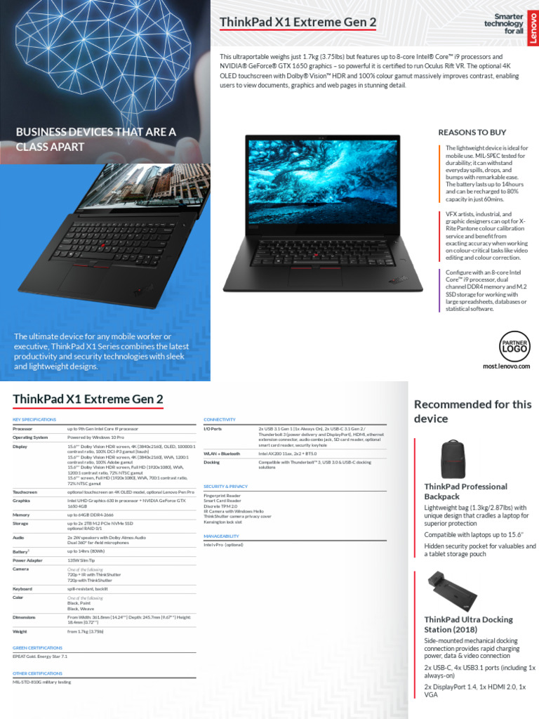 ThinkPad X1 Extreme 2nd Gen Datasheet EN | PDF | Computer Hardware ...