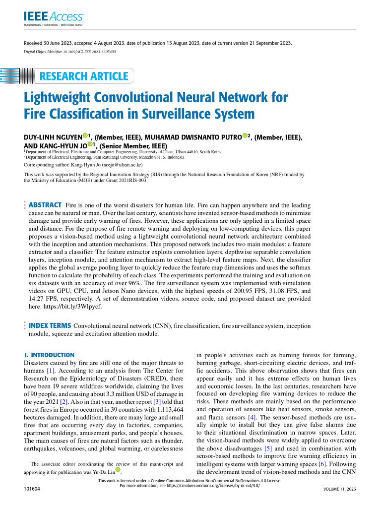 Lightweight Convolutional Neural Network For Fire Classification in Surveillance System | PDF ...