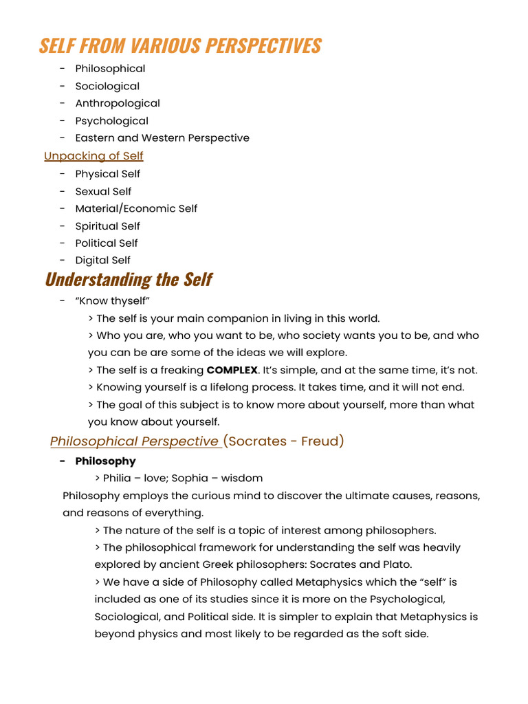 Understanding The Self - LegMa - 1st Year College | PDF | Soul | Self