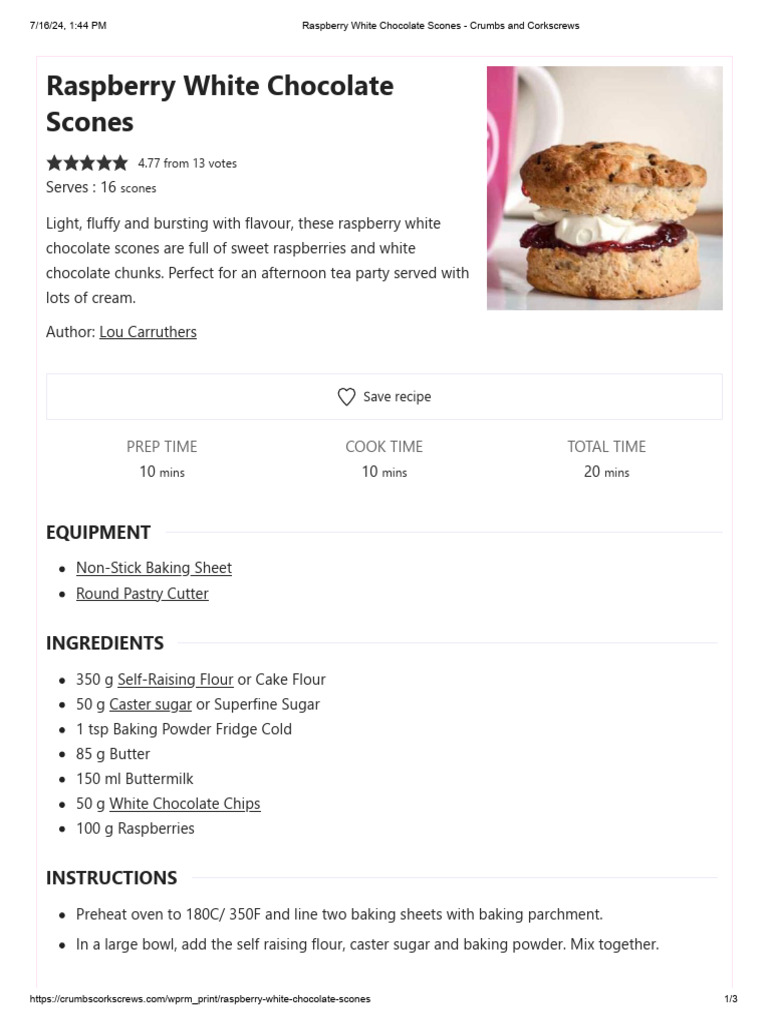 Raspberry White Chocolate Scones - Crumbs and Corkscrews | PDF | Baking ...
