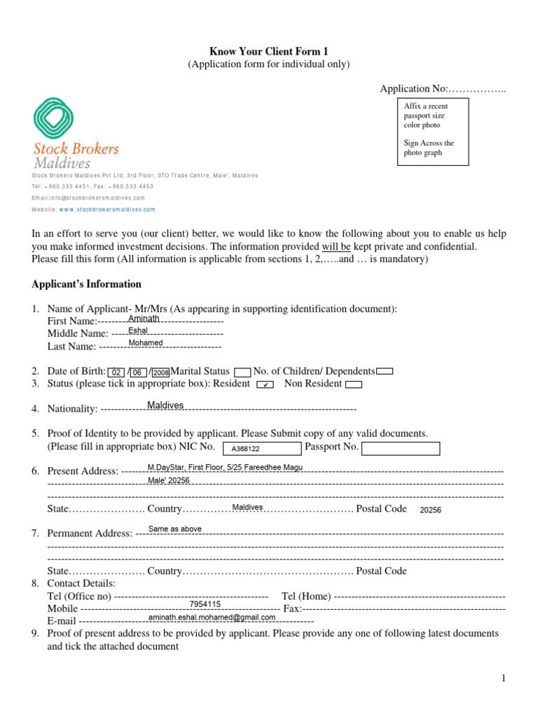 KYC Application form Eshal (1) | PDF | Investing | Identity Document