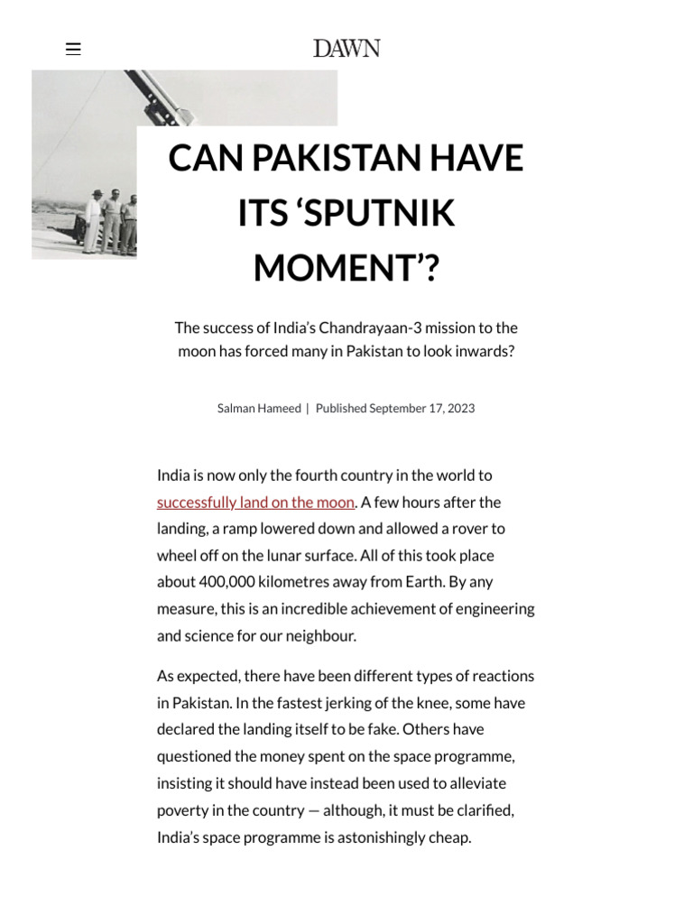 CAN PAKISTAN HAVE ITS SPUTNIK MOMENT' - Newspaper | PDF | Outer Space | Spaceflight