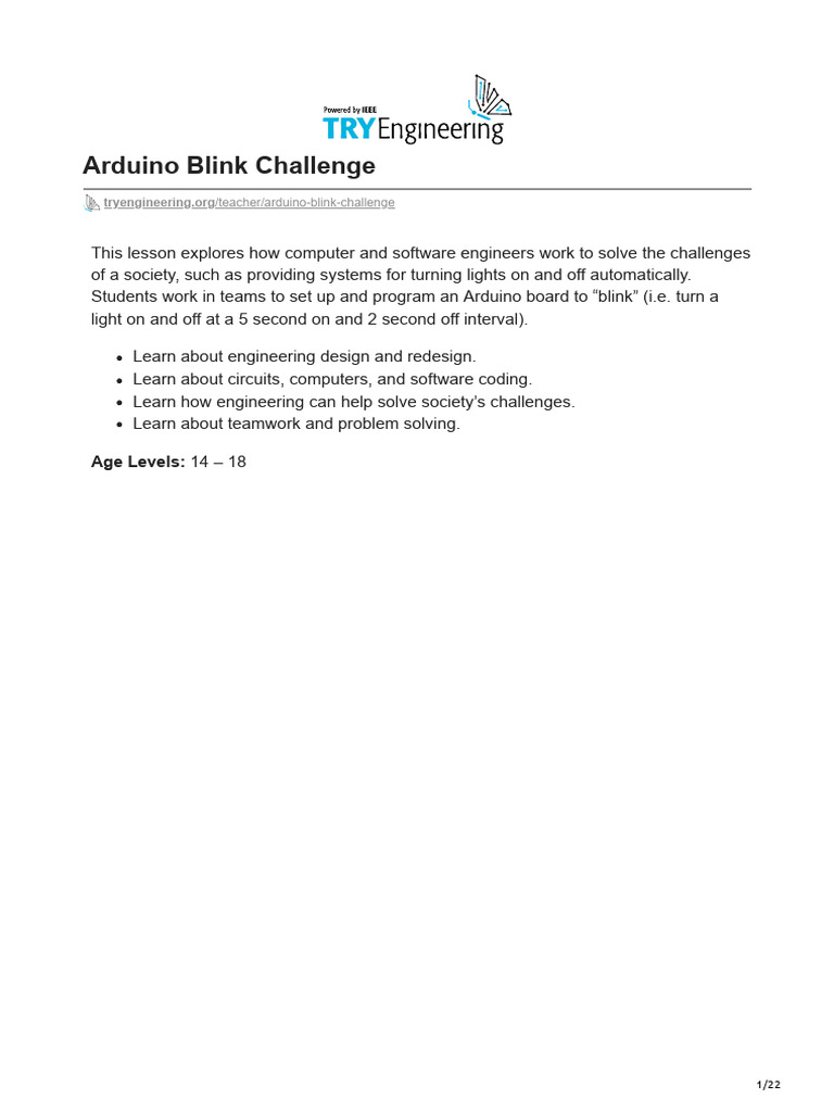 Arduino Blink Challenge Pdf Arduino Science 8733