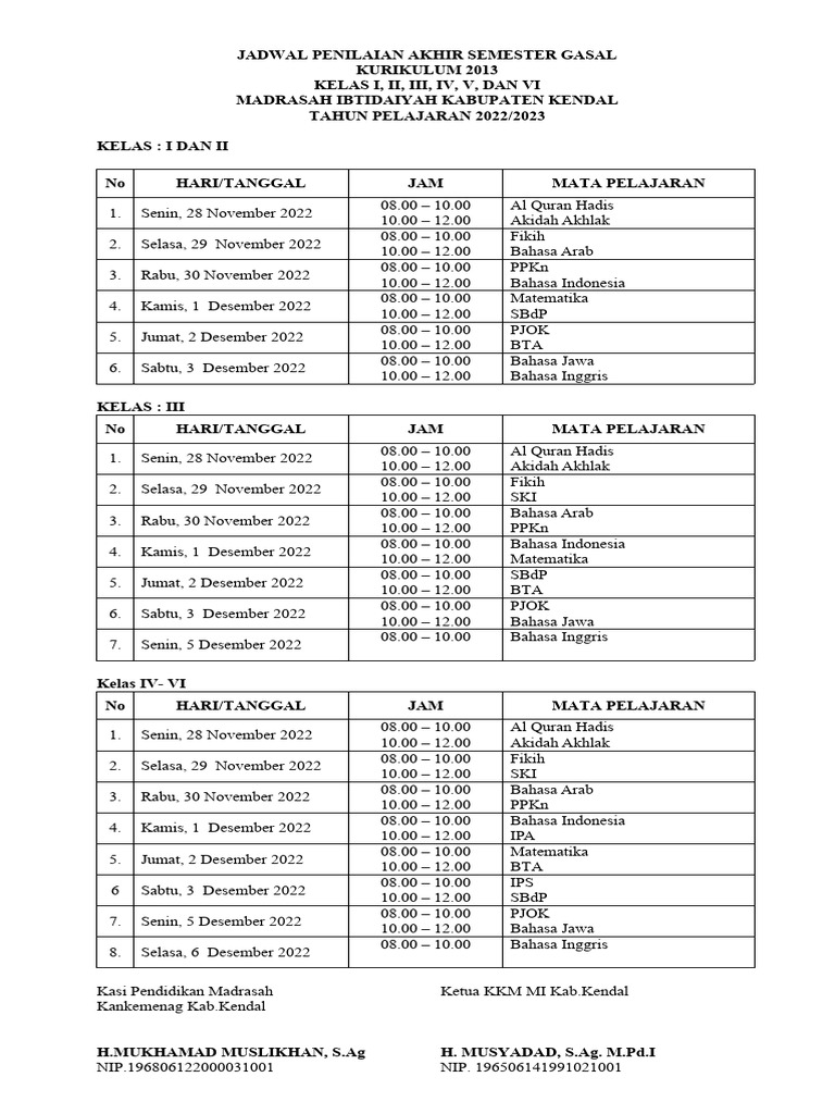 Jadwal PAS 2022-2023 ELEARNING | PDF
