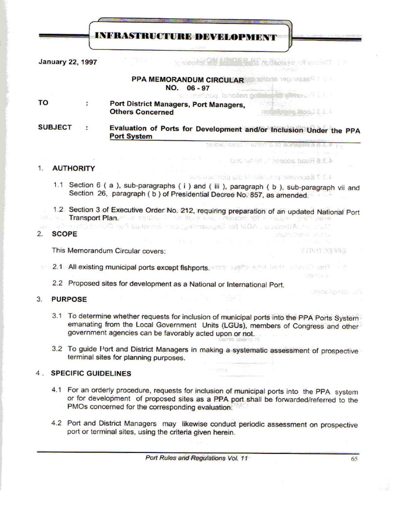 PPA M.C. No. 06-1997 Evaluation of Ports For Development &ior Inclusion ...