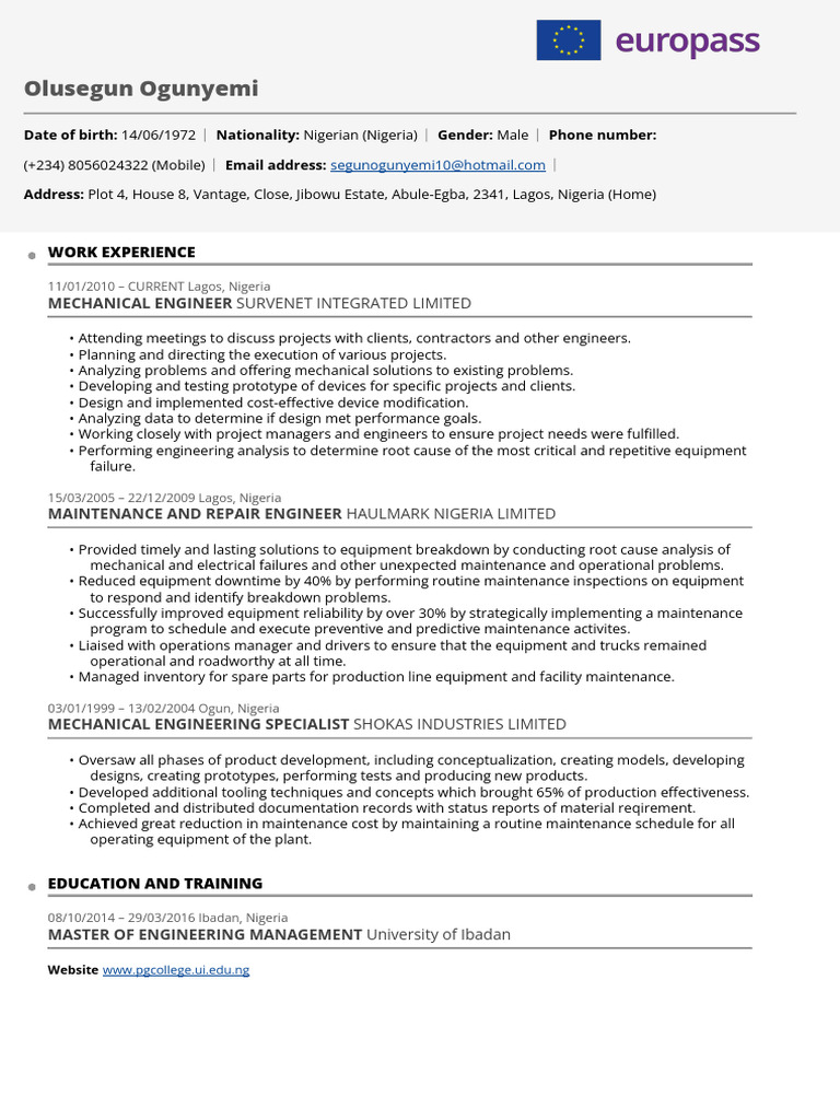 Resume Swedish Style cv1 | PDF | Engineering