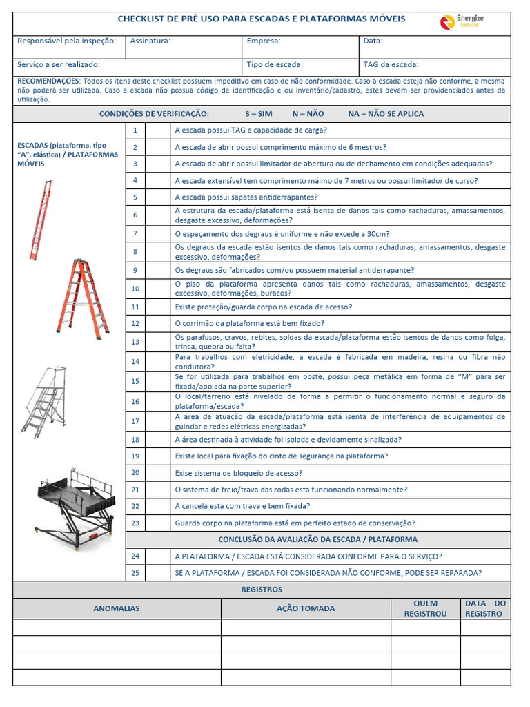 Check-List - Escadas e Plataformas Móveis - Padrão Arcelor | PDF