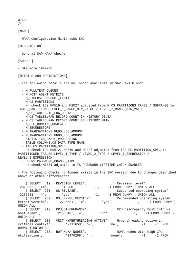 HANA Configuration MiniChecks SHC | PDF | Software | Computer Architecture