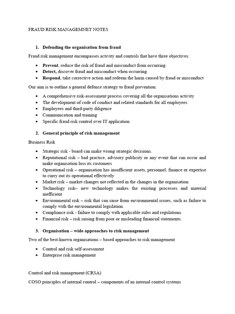 Fraud Risk Managemnet Notes | PDF | Risk | Internal Control