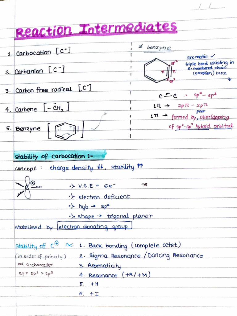 Reaction Intermediate Short Notes | PDF | Chemistry | Physical Chemistry