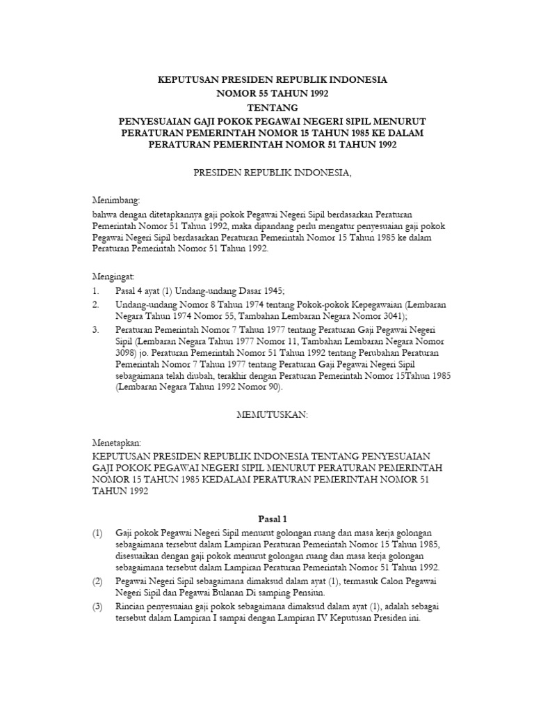 1992-Kepres Nomor 55 Tahun 1992 | PDF