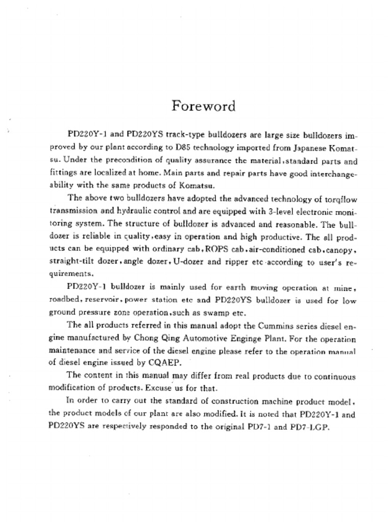 Pengpu PD220 Bulldozer Operating Manual PDF | PDF