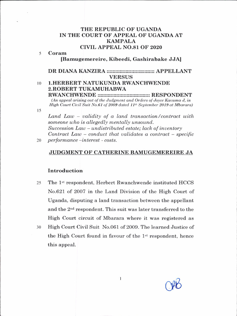 Kanzira V Natukunda Rwanchwende and Another (Civil Appeal 81 of 2020) 2023 UGCA 286 (2 November ...