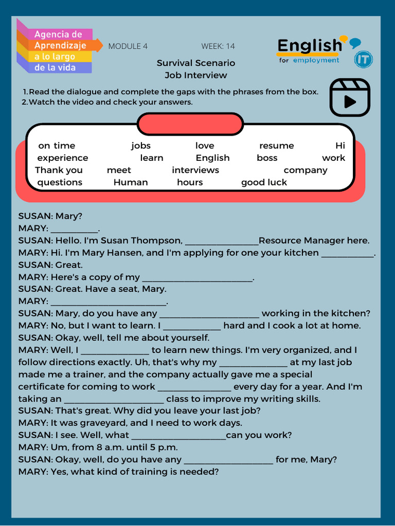 Survival Scenario - Module 4 - Job Interview | PDF | Job Interview | Human Communication