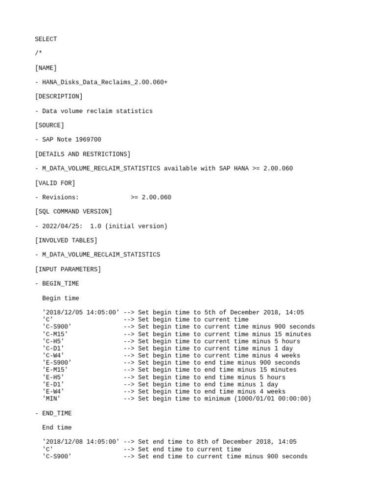 HANA Disks Data Reclaims 2.00.060+ | PDF | Databases | Computer Programming