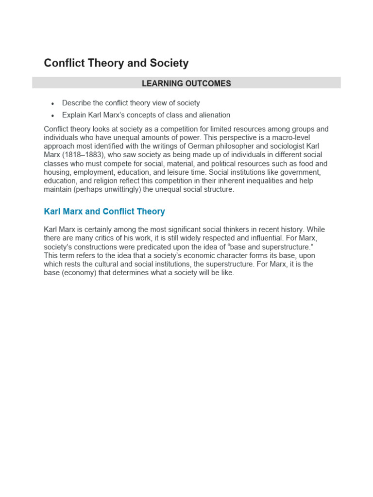 Conflict Theory and Society | PDF | Karl Marx | Marx's Theory Of Alienation