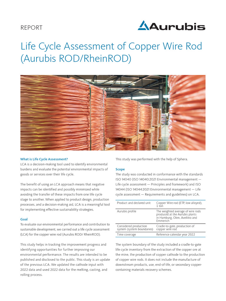 Aurubis_LCA Report Copper Wire Rod 2023 | PDF | Life Cycle Assessment ...