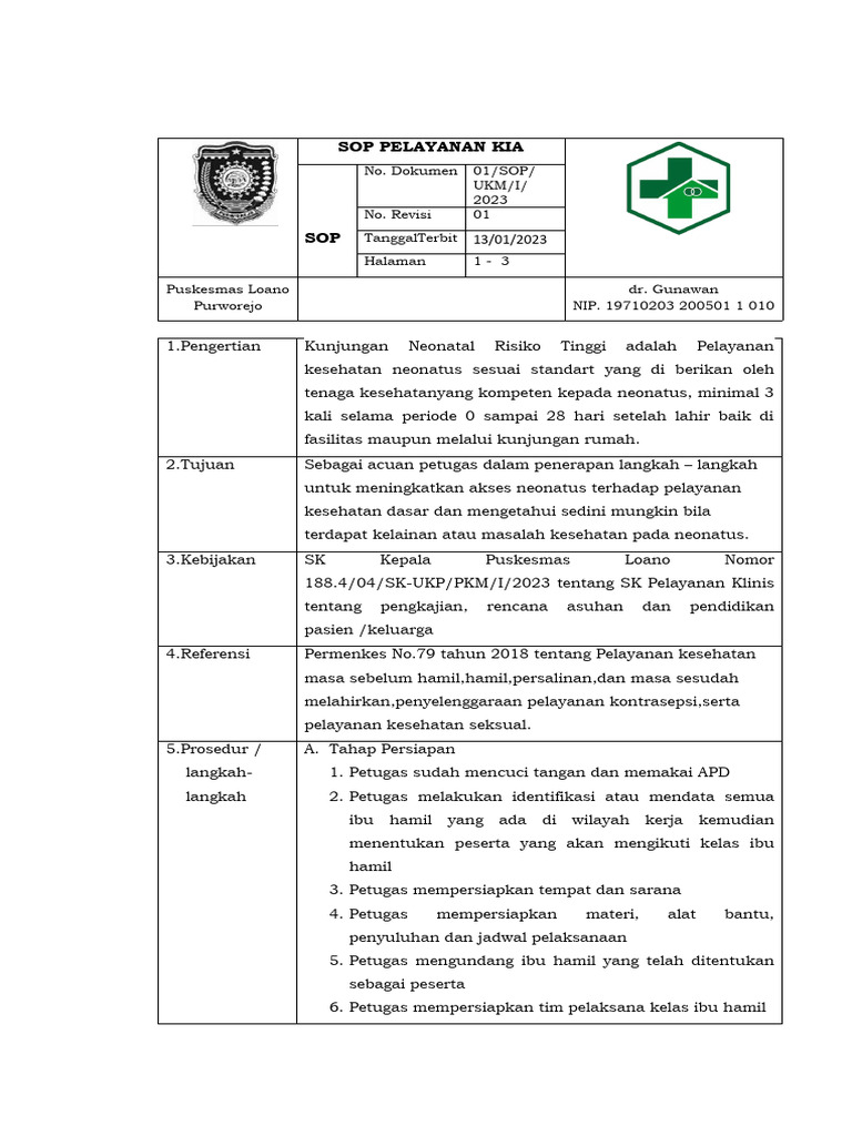 Sop Pelayanan Kia | PDF | Sains & Matematika