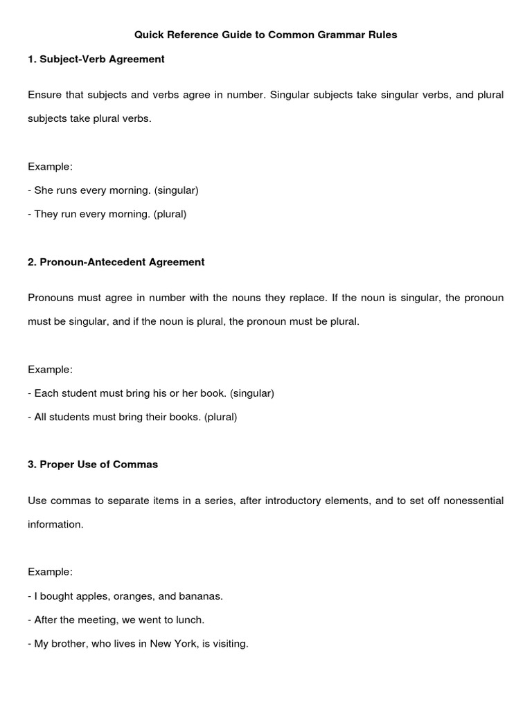 Quick Reference Guide To Common Grammar Rules | PDF | Grammatical ...